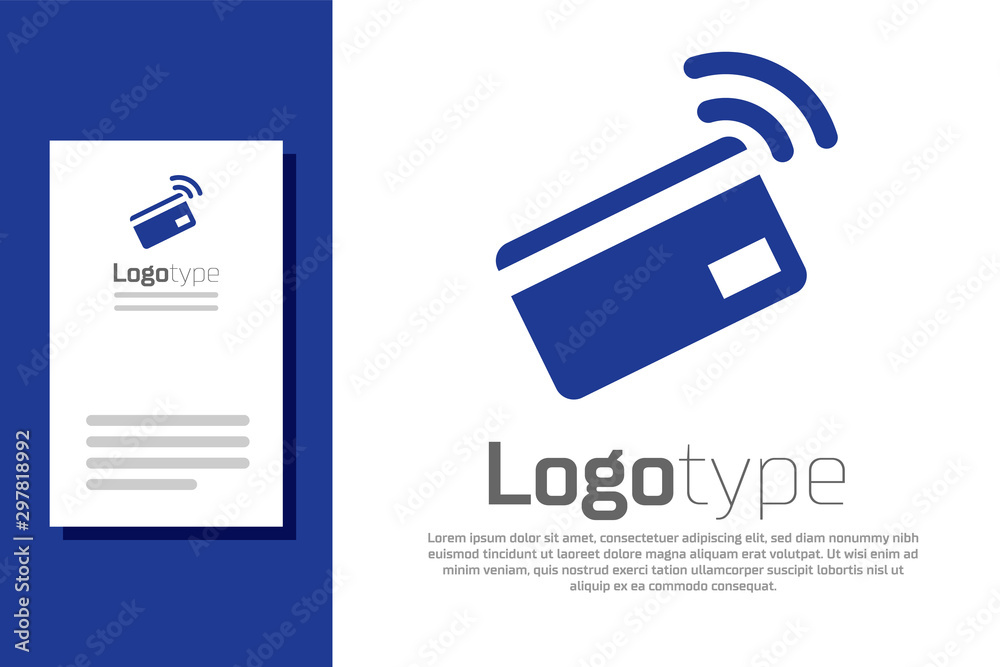 Blue Contactless payment with nfc card icon isolated on white ...