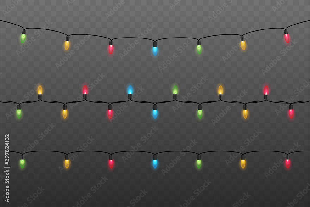 Christmas lights. Glowing lights for Xmas Holiday cards, banners ...