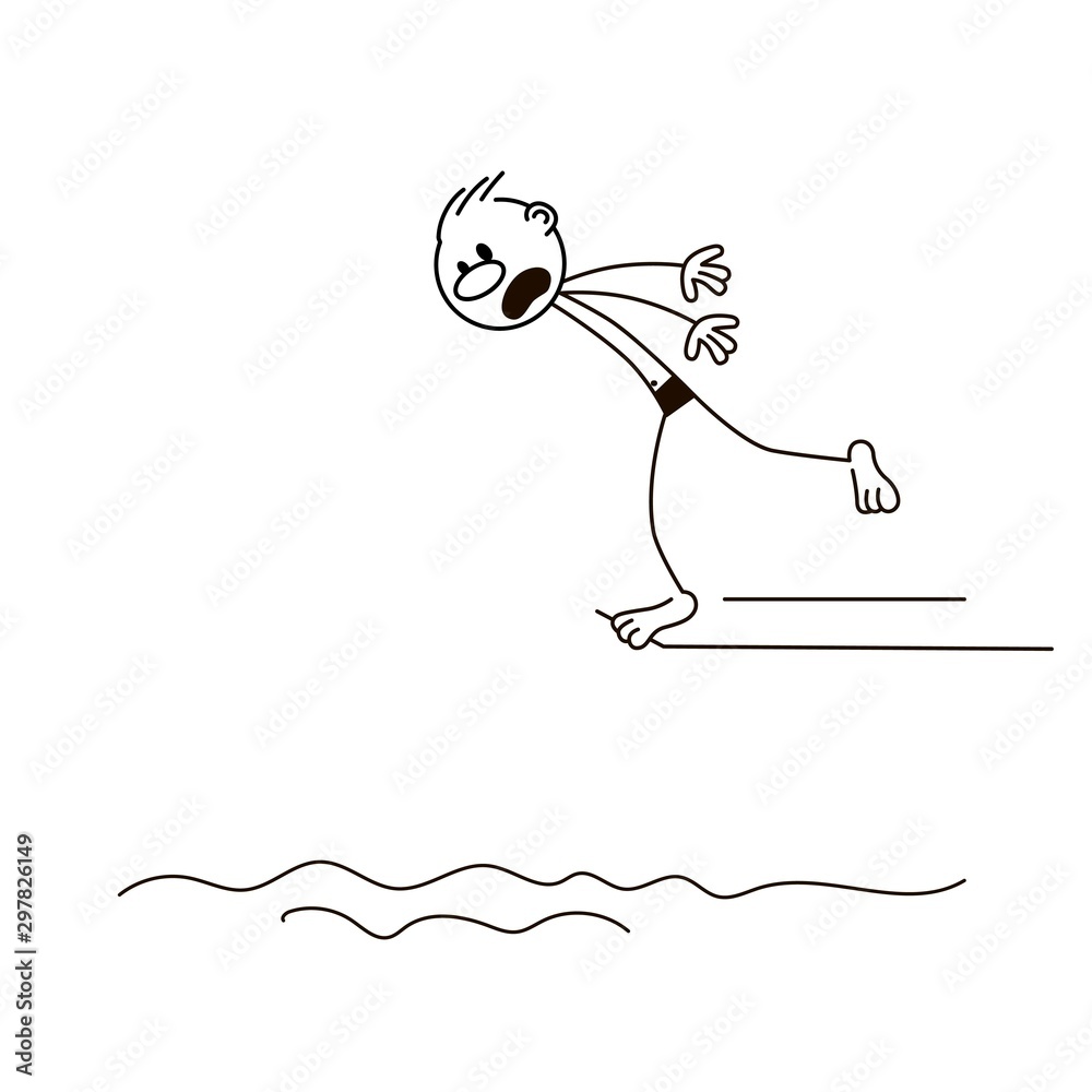 Doodle stick figure: boy jumps into the water. Vector. Stock Vector ...