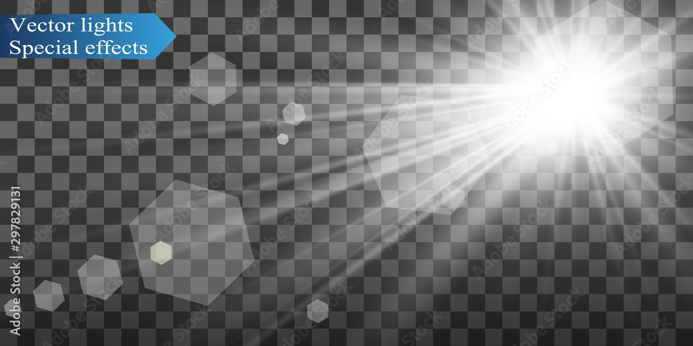 White beautiful light explodes in a transparent explosion. Vector ...