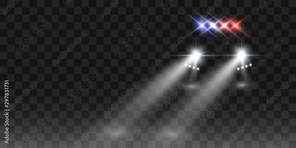 Realistic white glow round beams of car headlights, isolated on ...