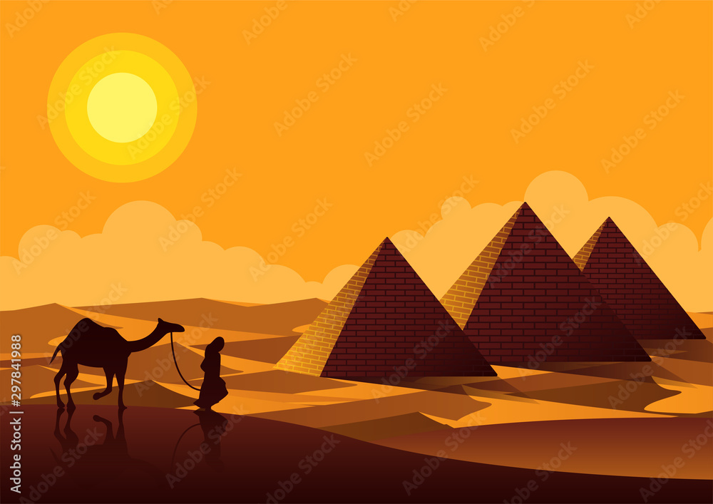 Pyramid famous landmark of Egypt,silhouette style,vector illustration ...