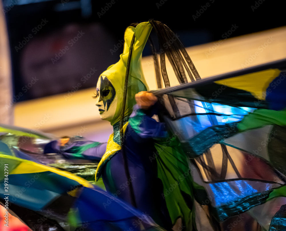 Venice carnival mask worn by at a medieval festival in Ayia Napa Cyprus ...