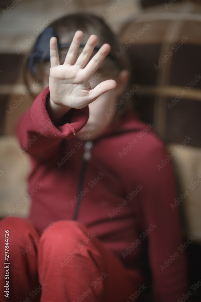 Stop hand of child, sign of discrimination or anti violence symbol ...