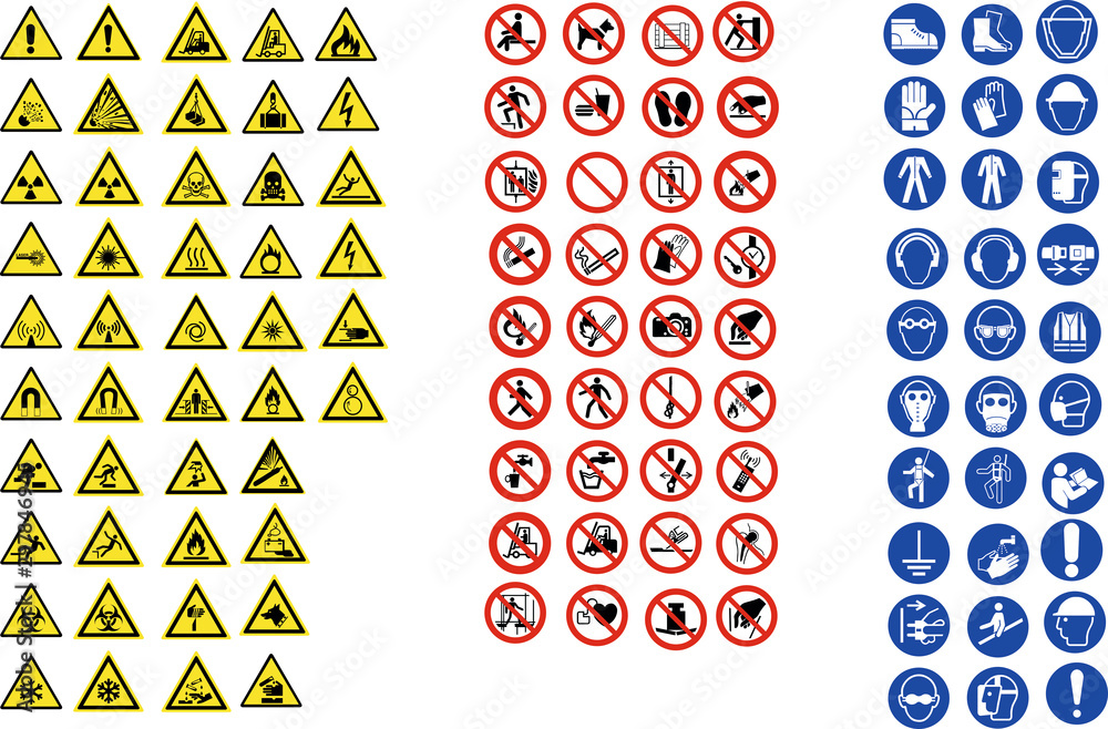 Poster ISO 7010 CARTELLI SEGNALETICA NORME CANTIERI LAVORI – Muurposter ...