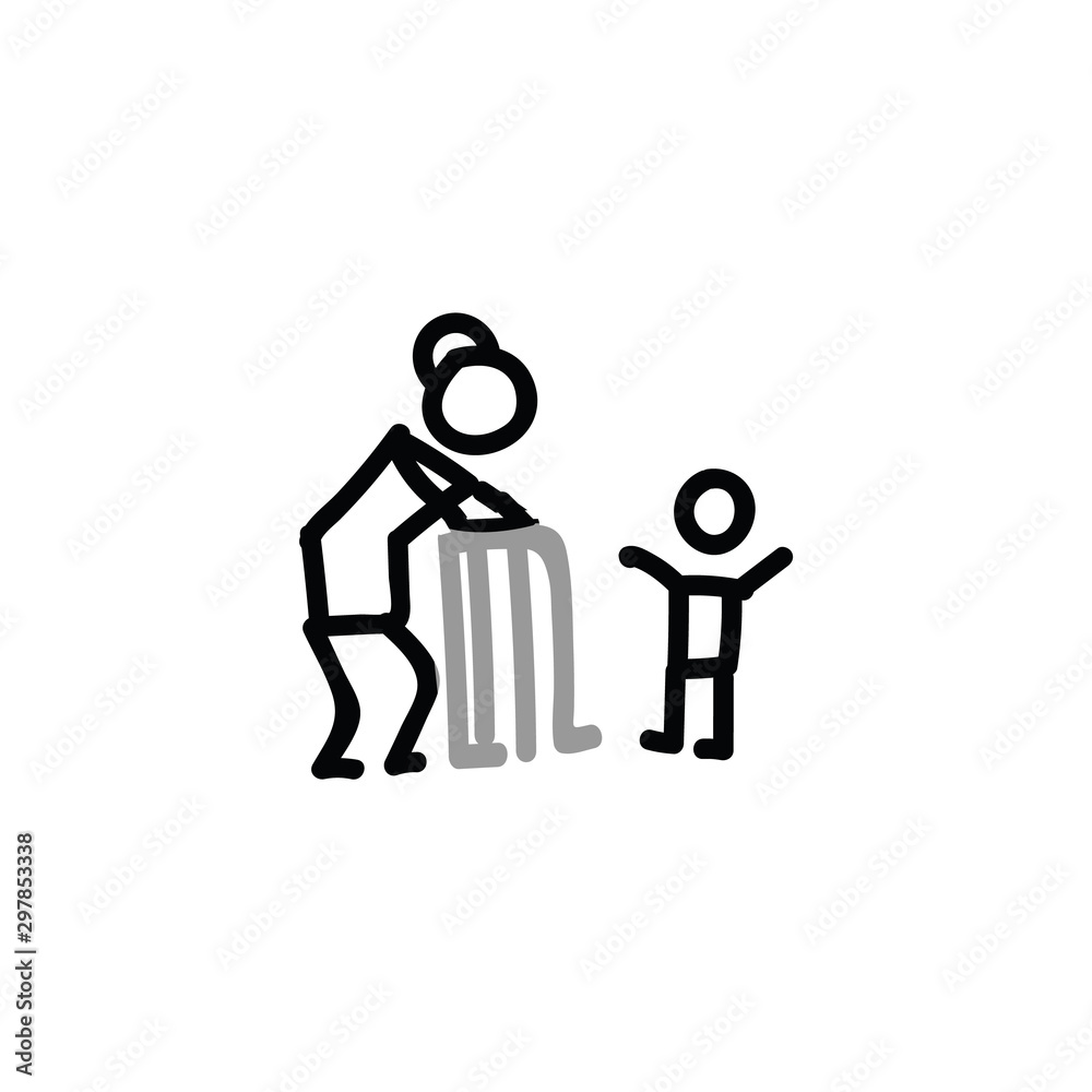 Old lady and child stick figure vector illustration. Hand drawn ux ...