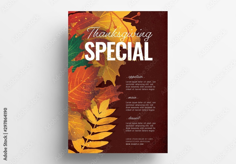 Thanksgiving Poster Layout with Fall Leaves Stock Template | Adobe Stock