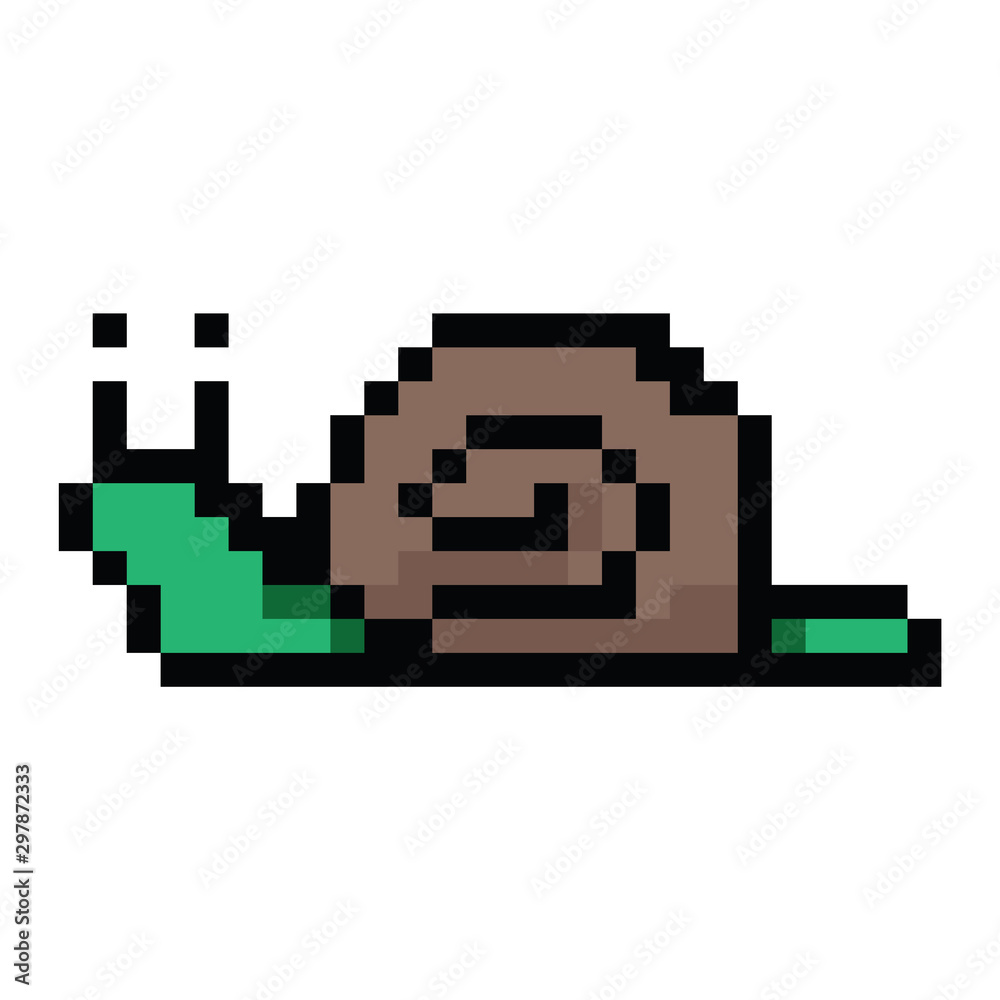 Cute 8 bit garden snail vector illustration. Garden mollusk pixel art ...