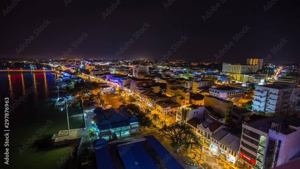 Beautiful Muar downtown and the Muar Second Bridge along the Muar River ...