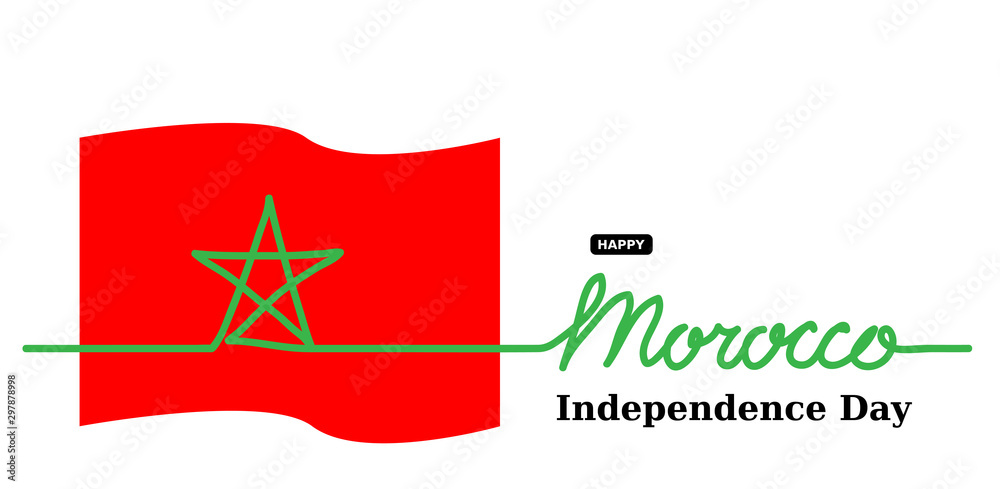 Morocco Independence Day vector banner, background. One continuous line ...