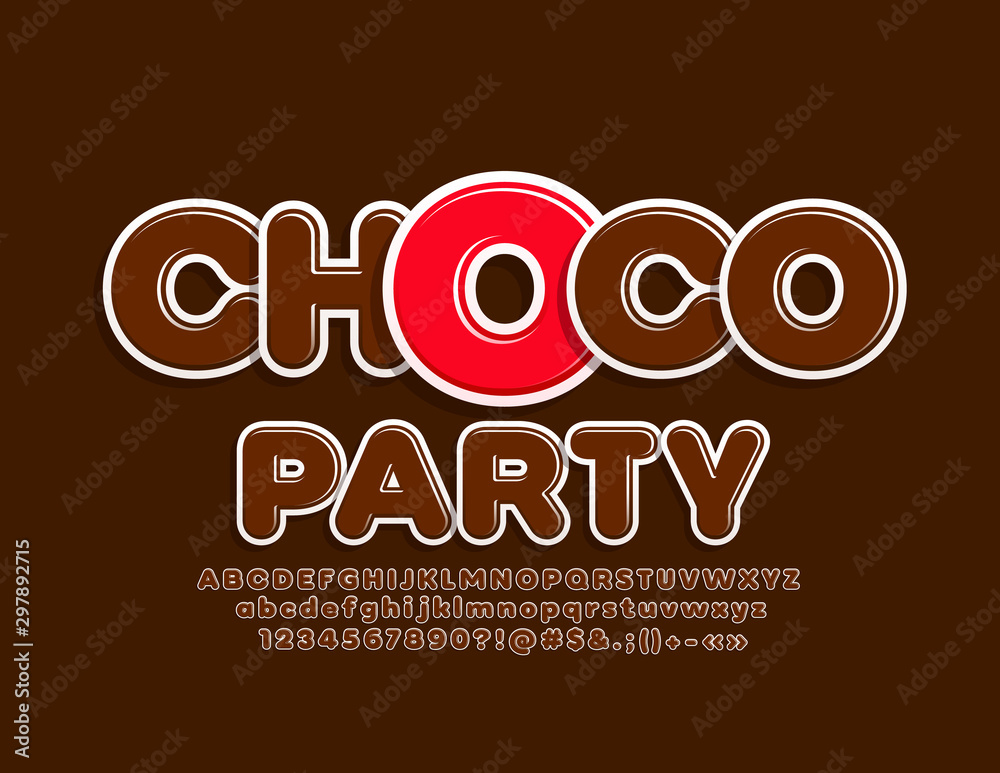 Vector creative poster Choco Party with glossy Font. Trendy Brown and ...