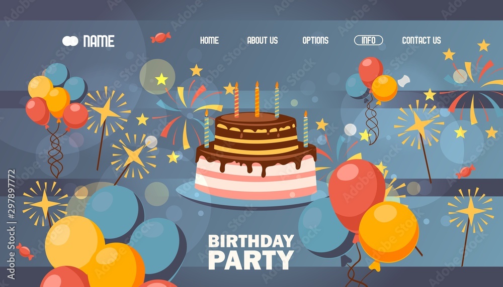 Happy birthday website page design, vector illustration. Background for ...