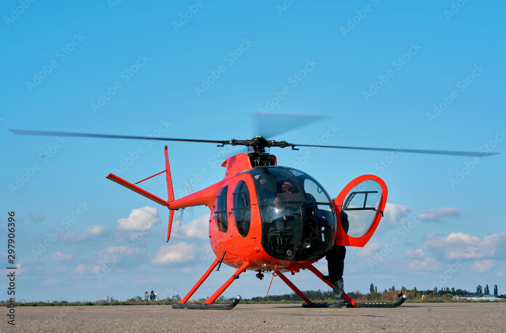 small commercial helicopter at the airport Stock Photo | Adobe Stock