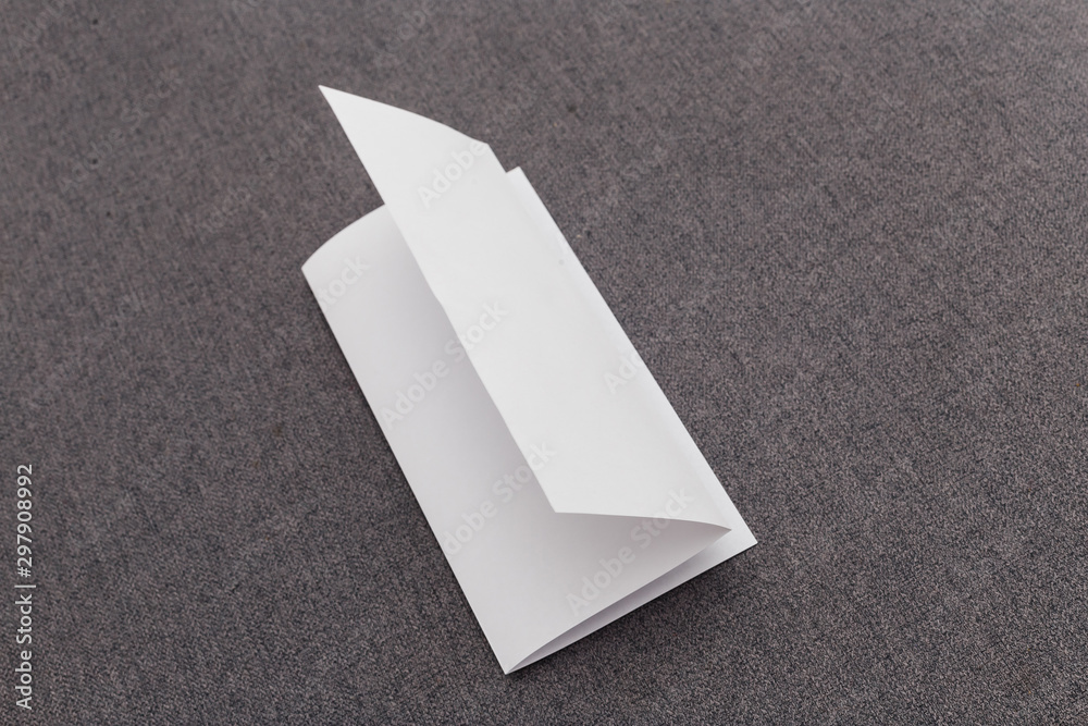 Blank white empty trifold brochure flyer mockup template with soft ...