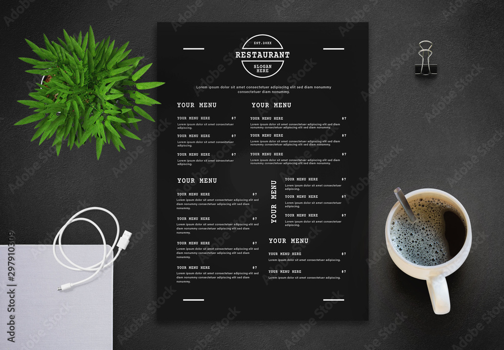Black Restaurant Menu Layout Stock Template | Adobe Stock