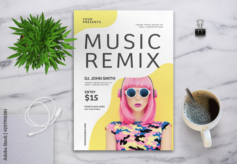 Event Flyer Layout with Yellow Elements Stock Template | Adobe Stock