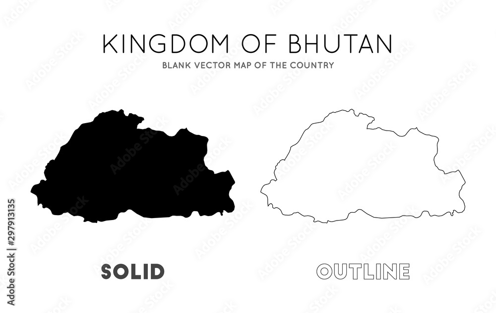Bhutan map. Blank vector map of the Country. Borders of Bhutan for your ...