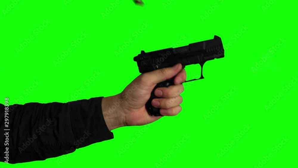 Hand Firing Gun on Chroma Key Green Screen Background 1 Stock Video ...