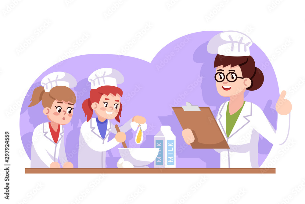 Culinary school for kids flat vector illustration. Сhildren cooking ...