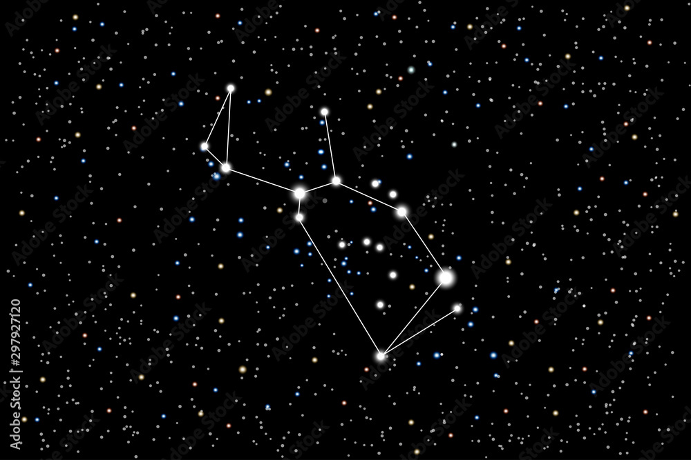 Vector illustration of the constellation Lupus (wolf) on a starry black ...