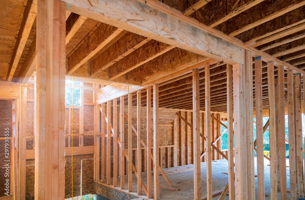 Framing beam of new house under construction home framing Stock Photo ...