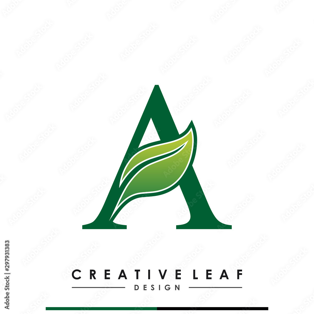 Initial Letter A With Leaf Luxury Logo. Green leaf logo Template vector ...