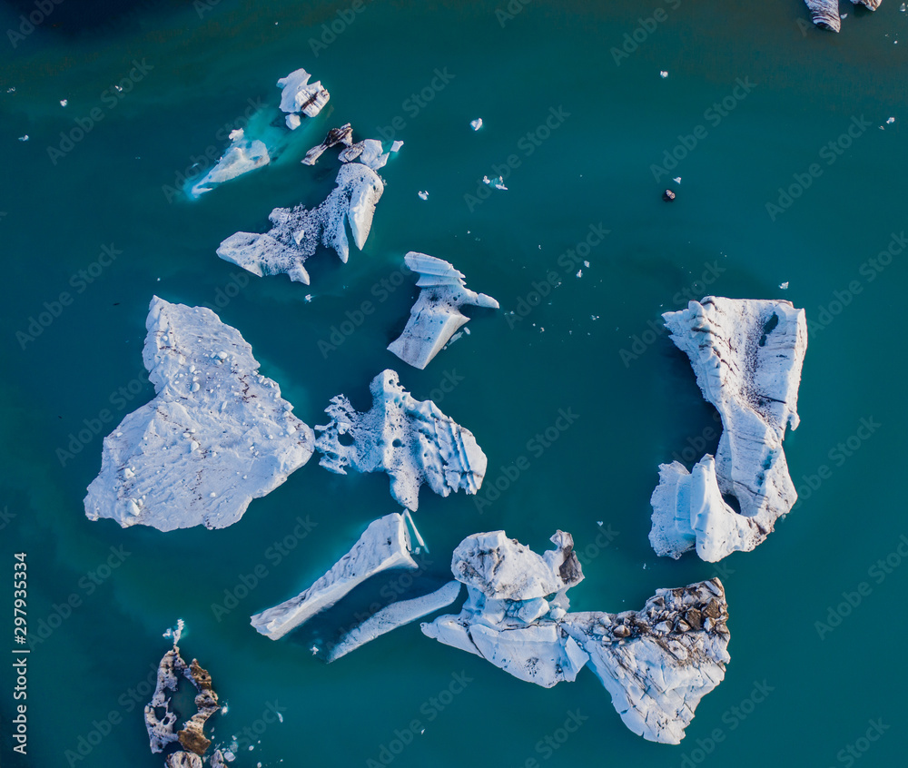 Blue icebergs floating in the jokulsarlon lagoon in Iceland in the ...