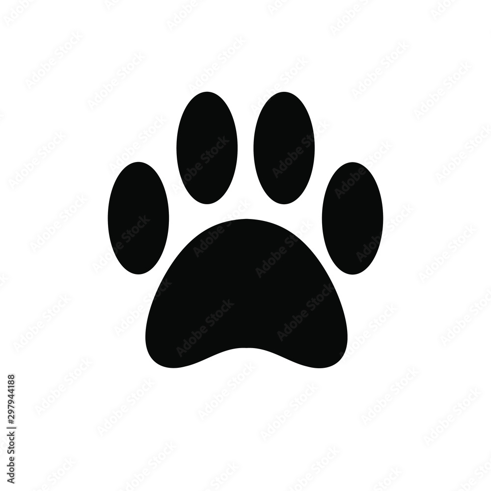Vector black flat cartoon cad dog paw step foot print isolated on white ...