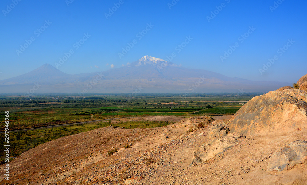 Beautiful view of Mount Ararat is a snow-capped and dormant compound ...