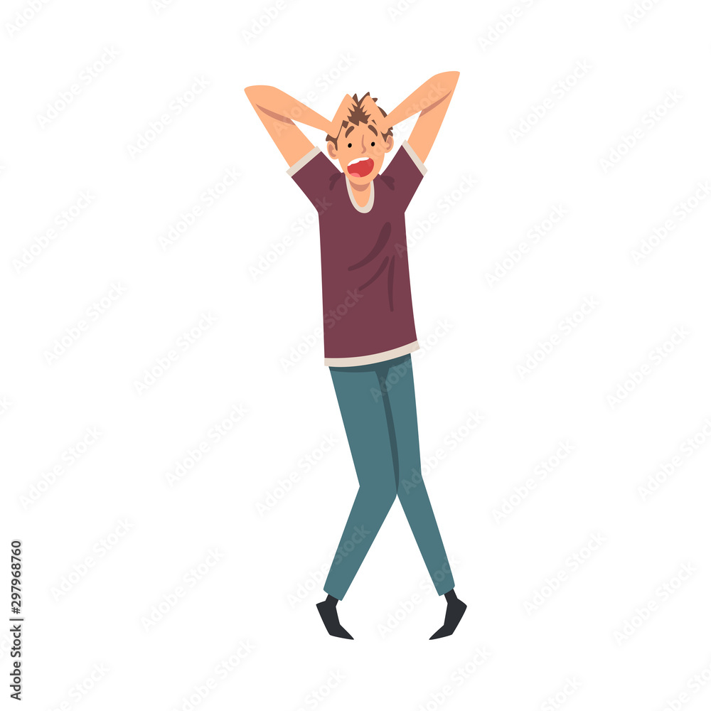 Scared and Panicked Man Clasped his Head, Emotional Frightened Person ...