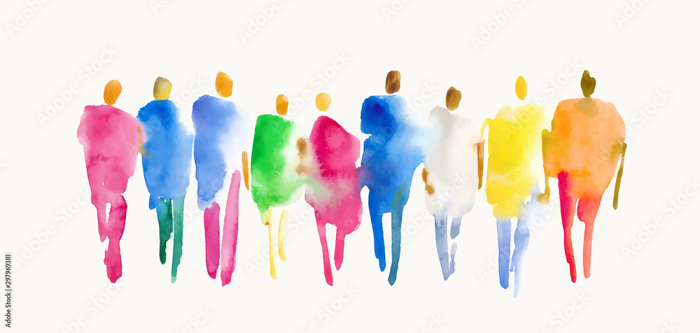 Color spot with watercolors in the form of a group of people. Vector ...