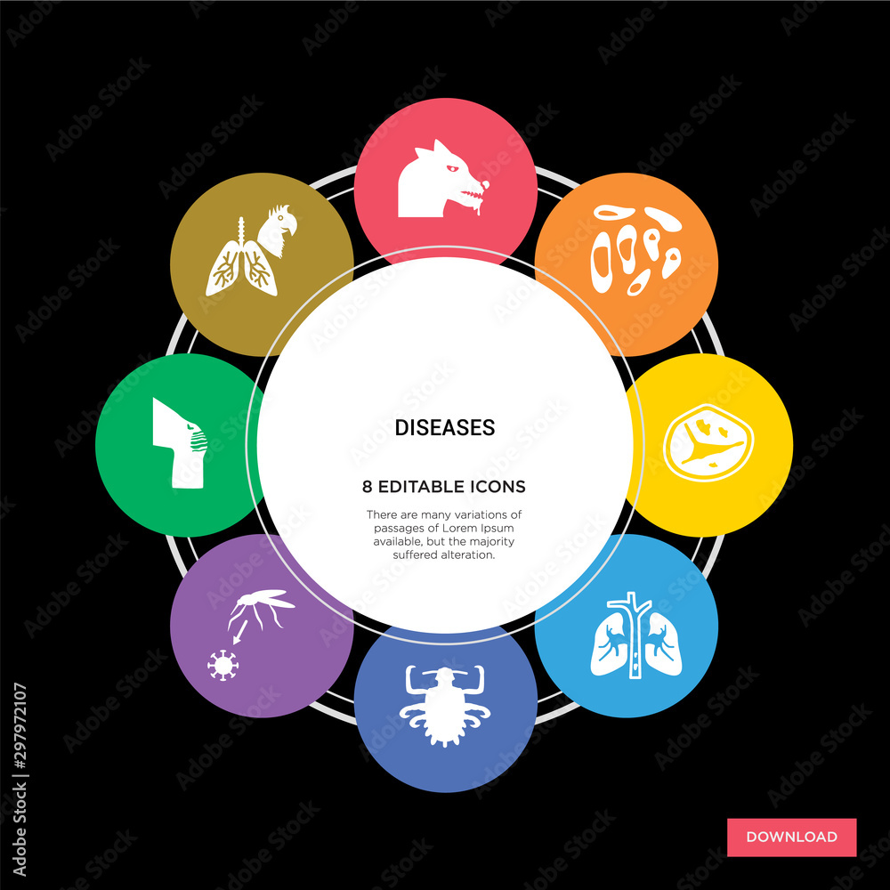 8 diseases concept icons infographic design. diseases concept ...
