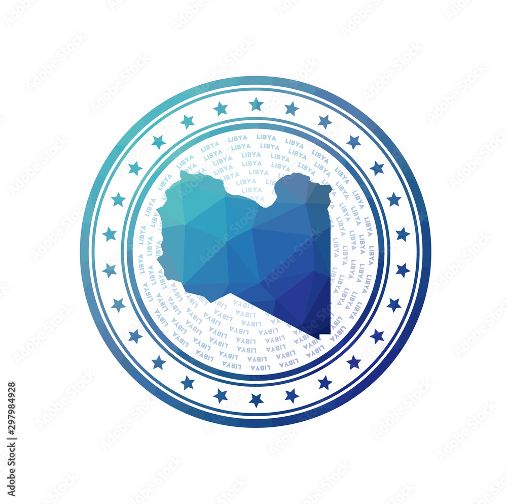 Flat low poly stamp of Libya. Polygonal Libya badge. Trendy vector logo ...
