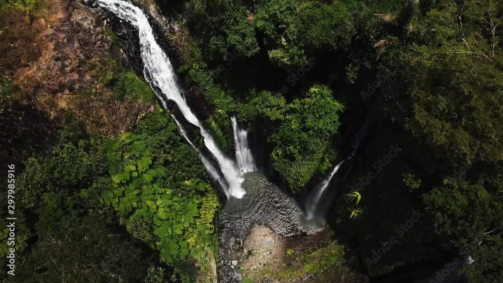 Aerial view on the Air Terjun Fiji waterfalls with the rainbow ...