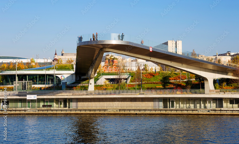 Moscow, Russia, "Soaring bridge" in Zaryadye. The observation point of ...