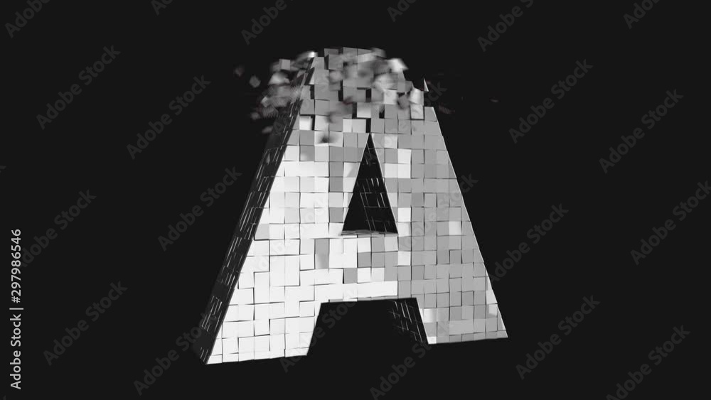 Transformer font - Build and destroy letter A from metallic cubes, 3D ...