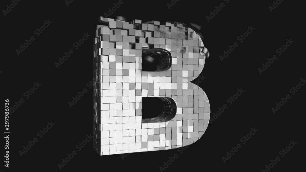 Transformer font - Build and destroy letter B from metallic cubes, 3D ...