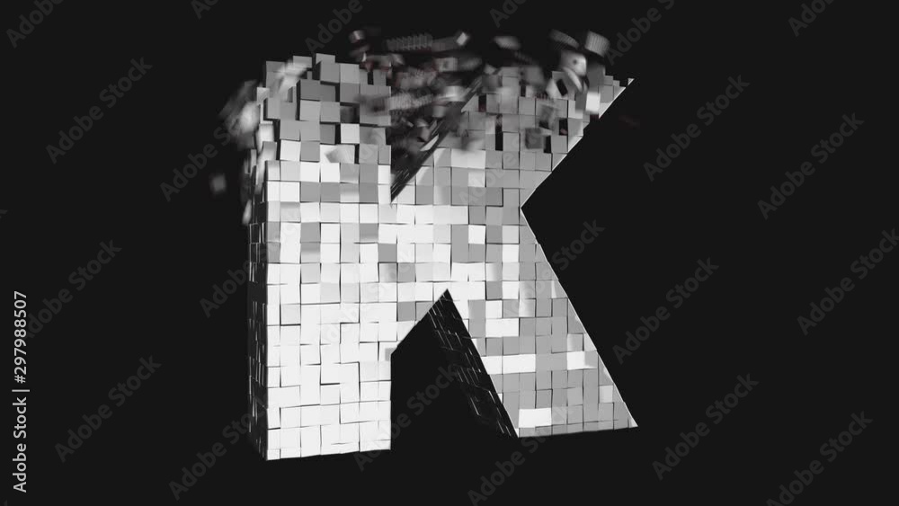 Transformer font - Build and destroy letter K from metallic cubes, 3D ...