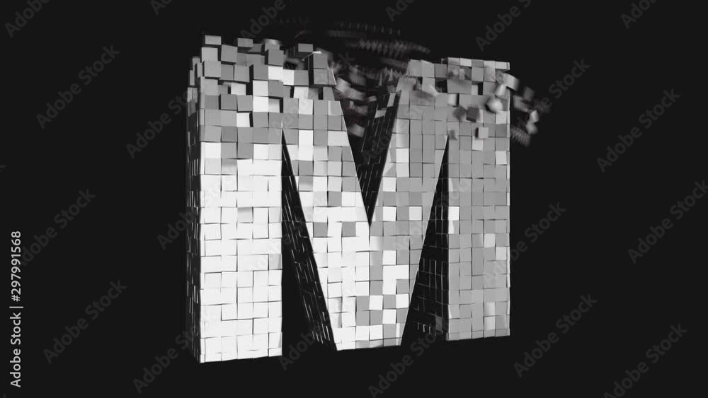 Vidéo Stock Transformer font - Build and destroy letter M from metallic cubes, 3D letter ...