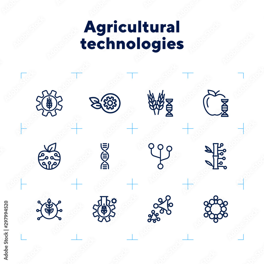 Vettoriale Stock Agricultural technologies line icon set. Set of line ...