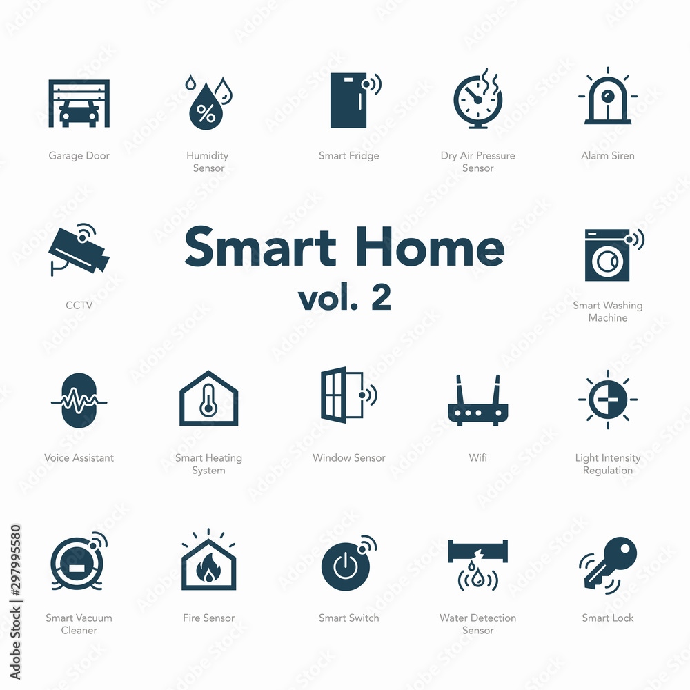 Smart home icon set volume 2 isolated on light background. Contains ...