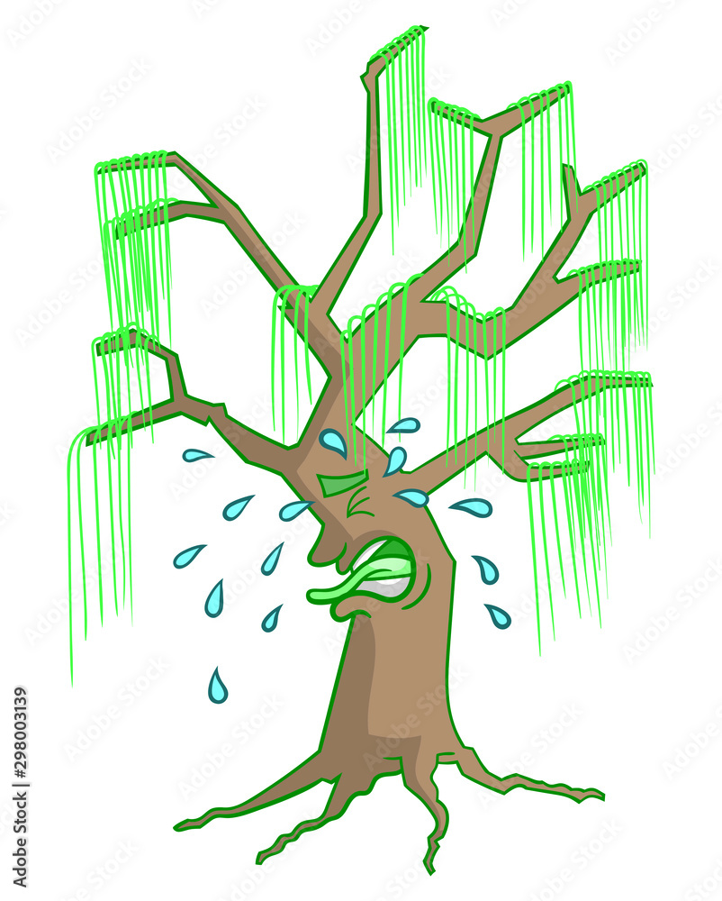 Cartoon style illustration of a Willow tree crying - a Weeping Willow ...