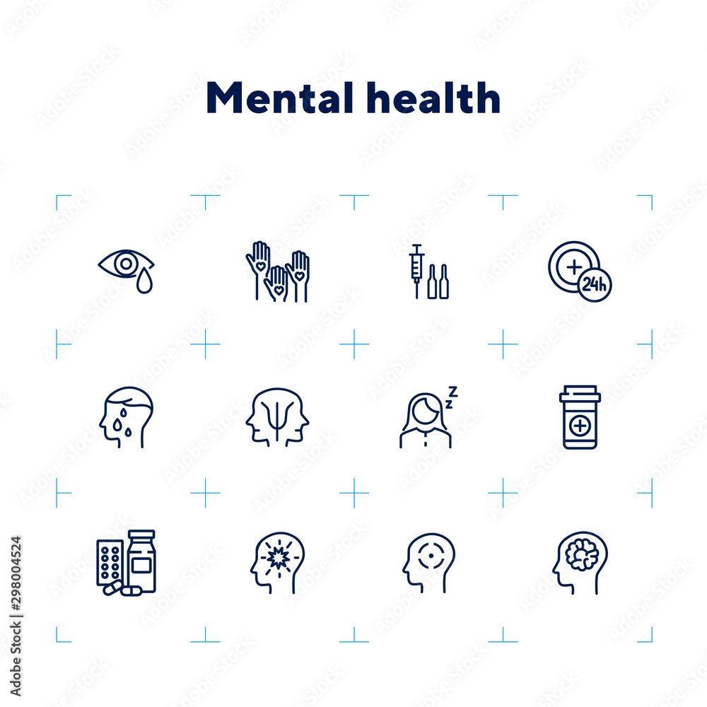 Mental health icon set. Psychology concept. Vector illustration can be ...