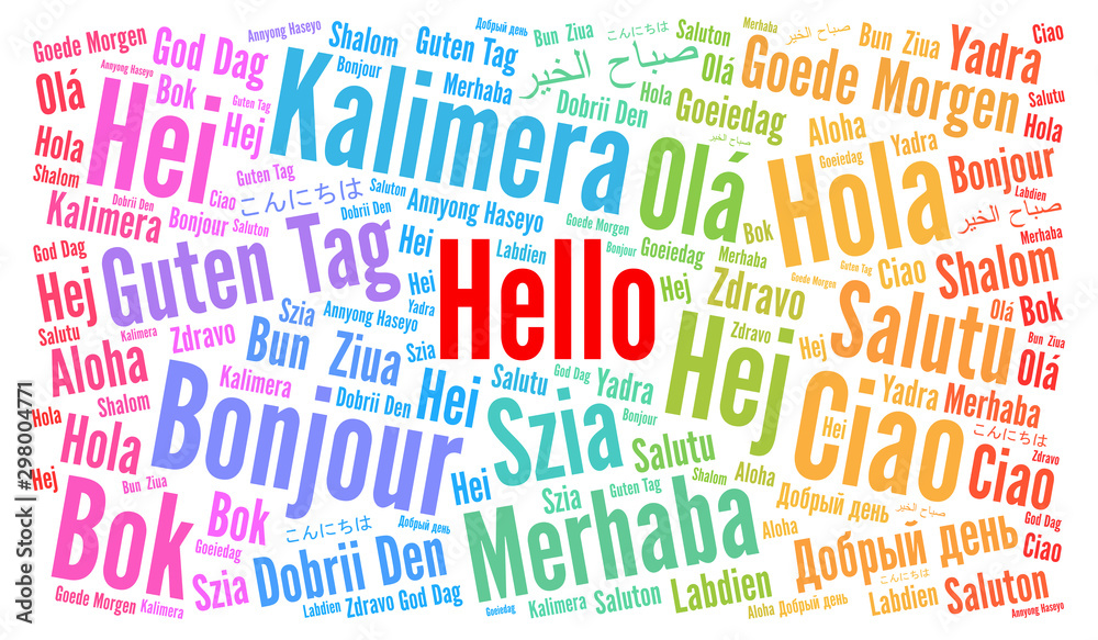 Hello in different languages word cloud Stock Illustration | Adobe Stock