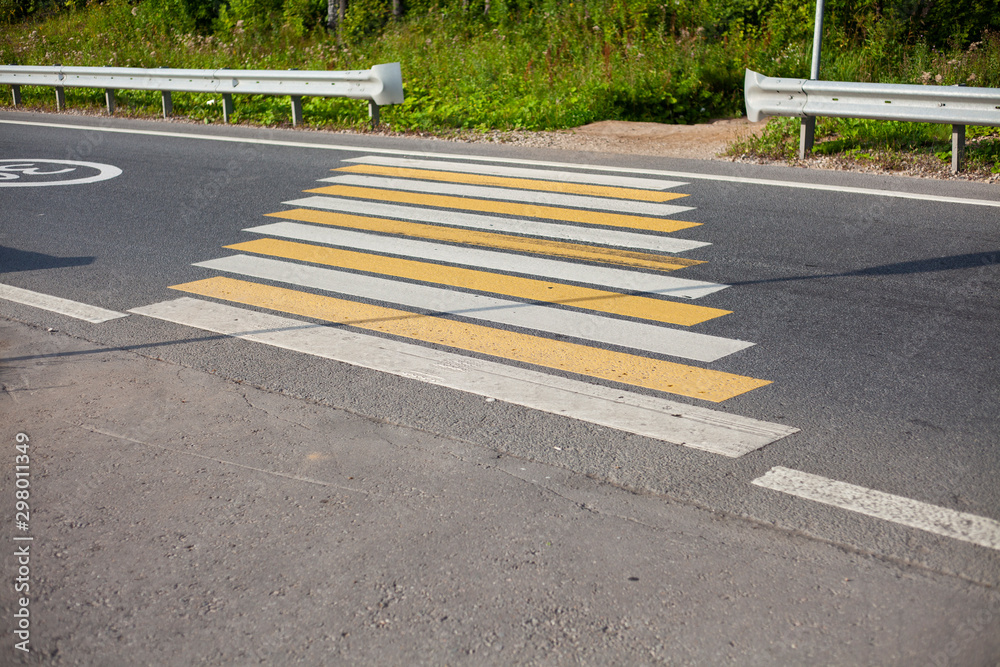 Pedestrian crossing over the transport road. Pedestrian traffic safety ...