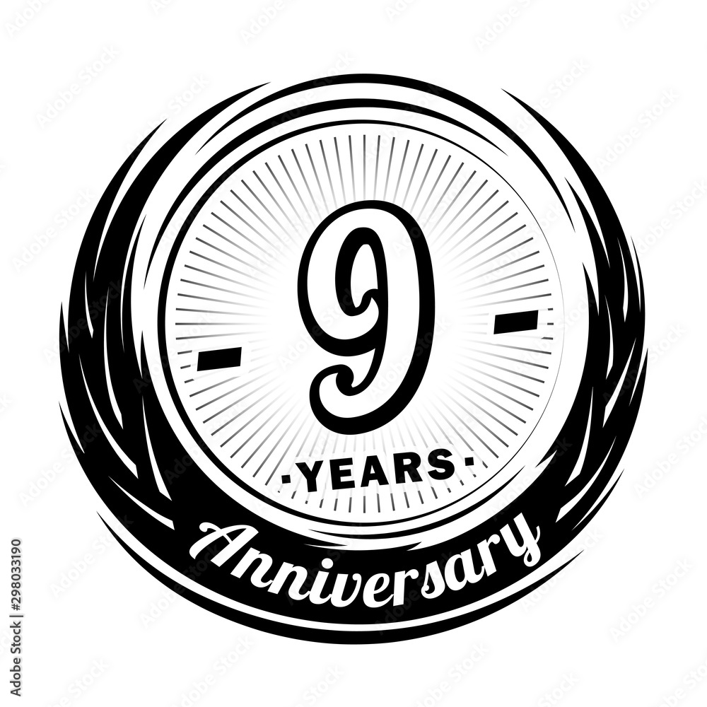 9 years anniversary. Anniversary logo design. Nine years logo. Stock ...