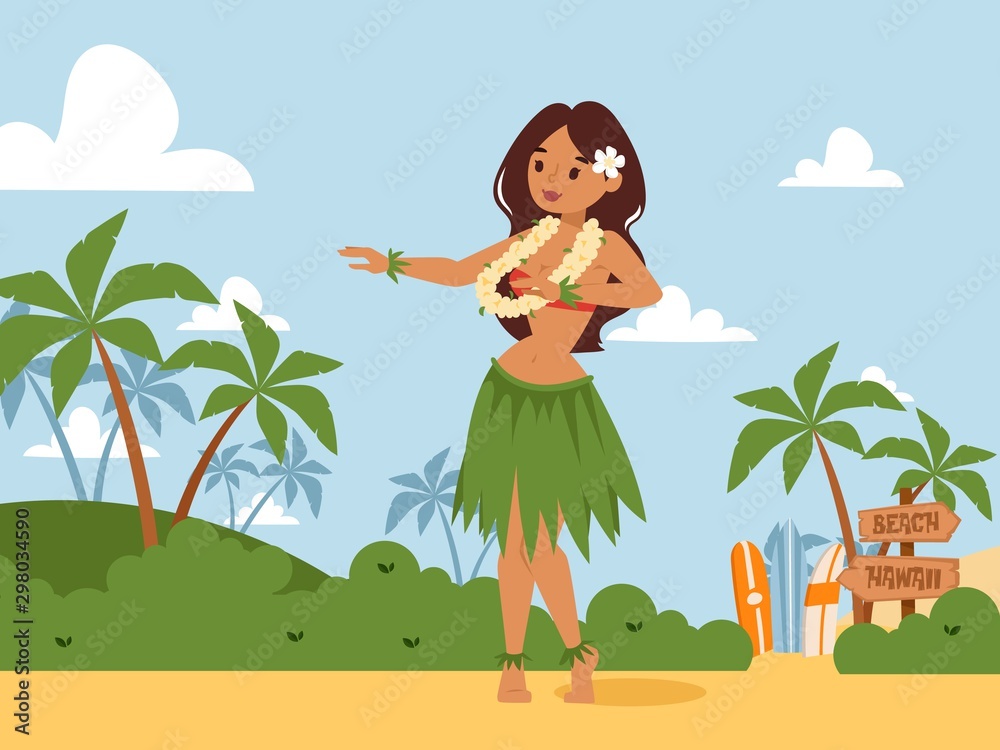 Hawaii dancing woman, vector illustration. Traditional dance of ...