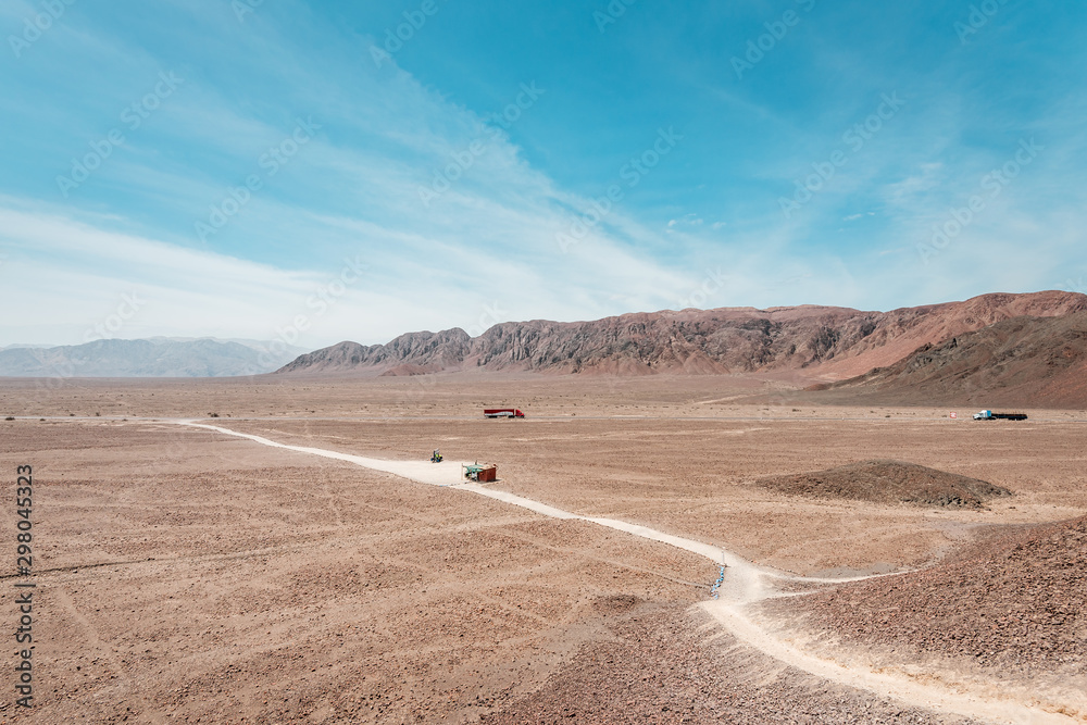 Nazca Lines in the desert of Peru, mystical signs geoglyphs in the sand ...