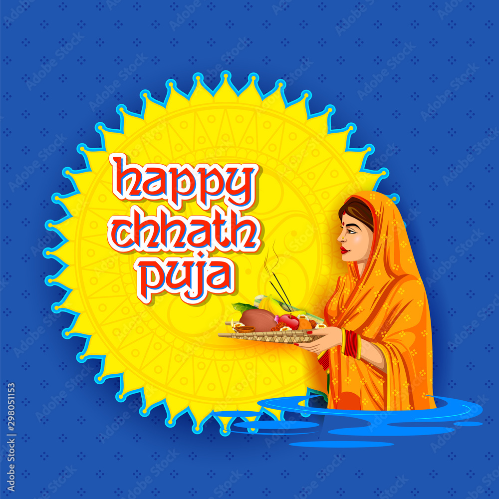 Poster illustration of Happy Chhath Puja Holiday background for Sun ...