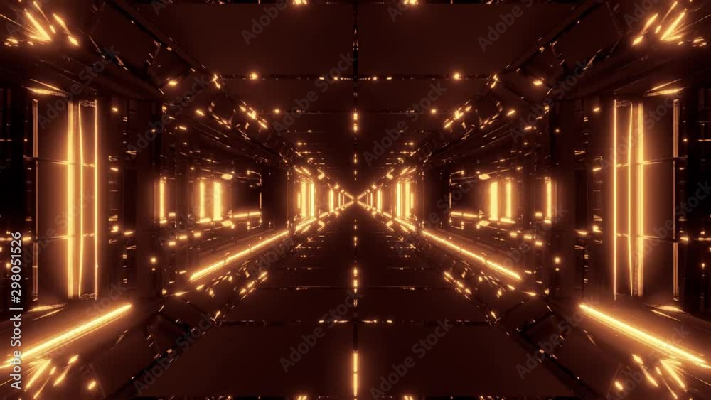 clean futuristic scifi space hangr tunnel corridor with hot reflections 3d rendering motion ...